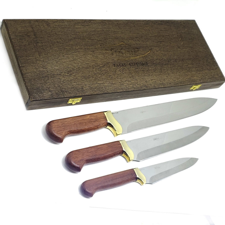 Kit Churrasco e Cozinha Arkhip Trichef 12'' 9'' 6'' Cabo Madeira Caixa ...